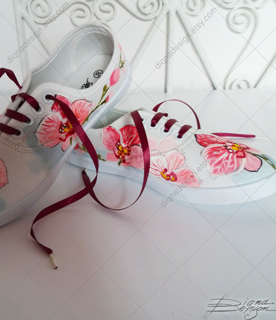 Orchid Sneakers Hand Painted Floral Shoes Orchid Art | Etsy