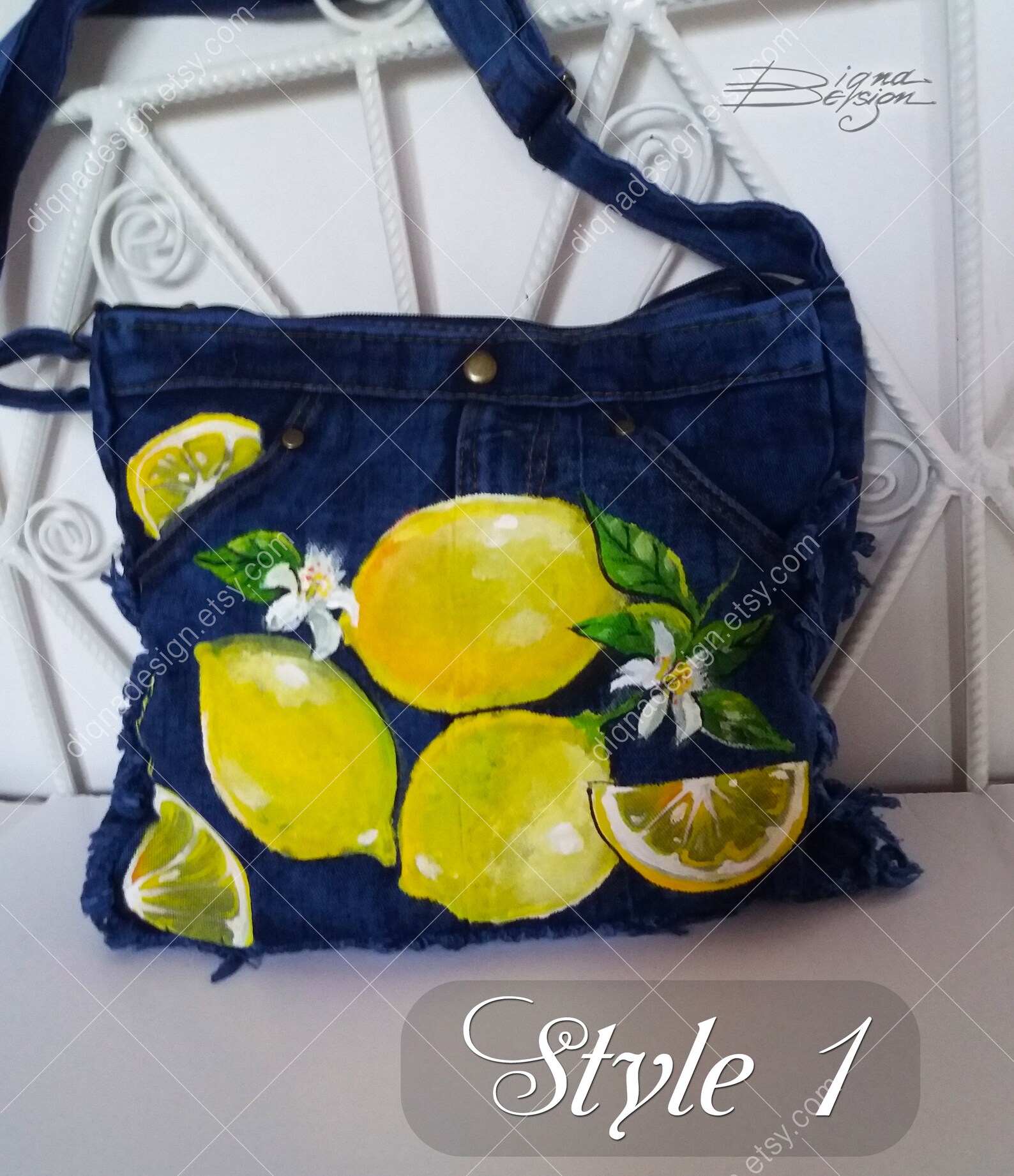Lemons Bag Handpainted Bag Jean Bag Hand Painted Lemon - Etsy