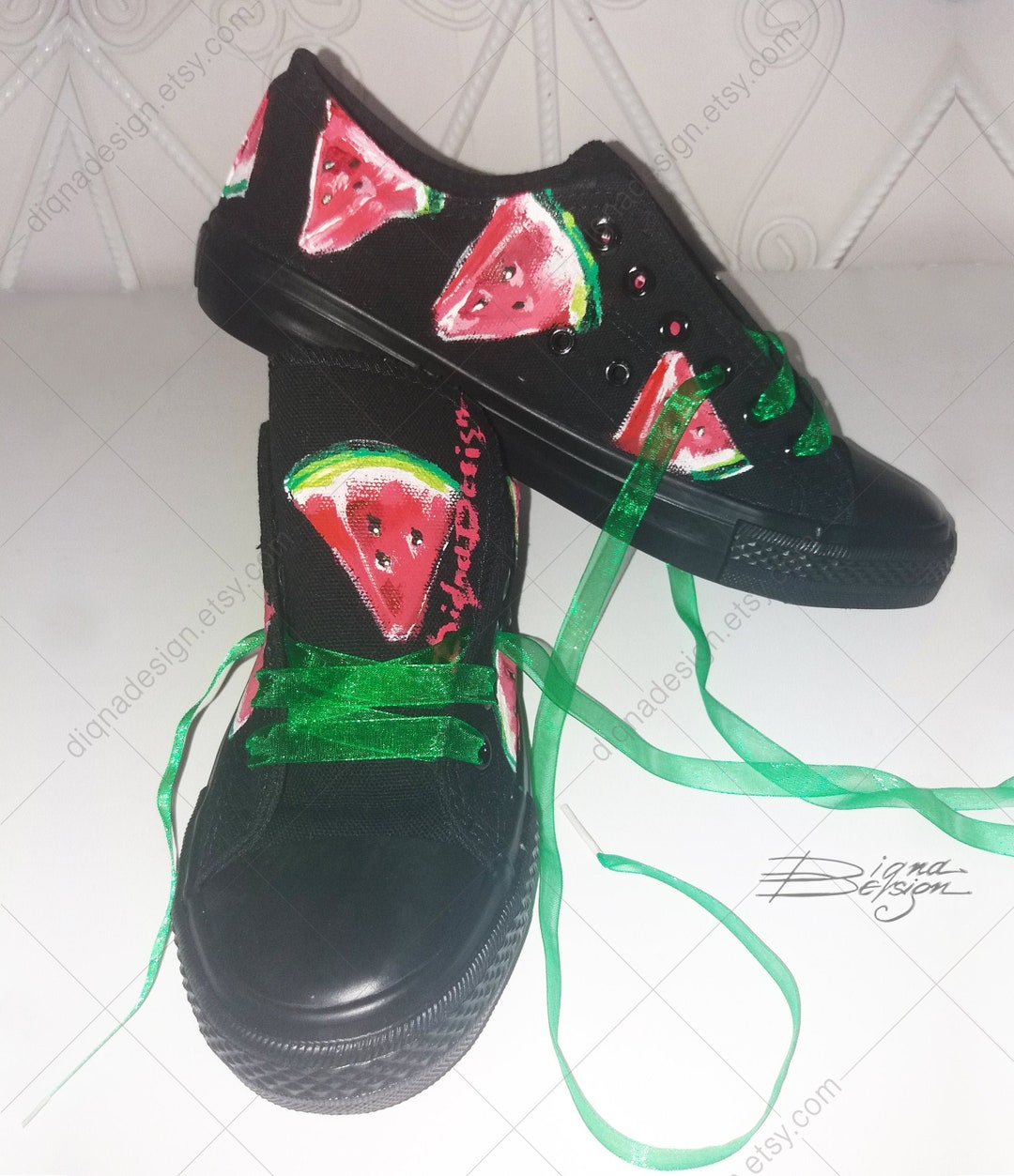 Watermelon Sneakers, Watermelon Shoes, Hand Painted Shoes, Fruity ...