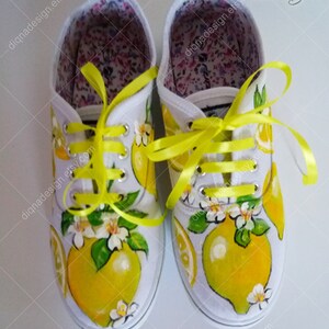Lemon Hand Painted Sneakers, Lemon Sneakers, Handpainted Lemons Shoes ...