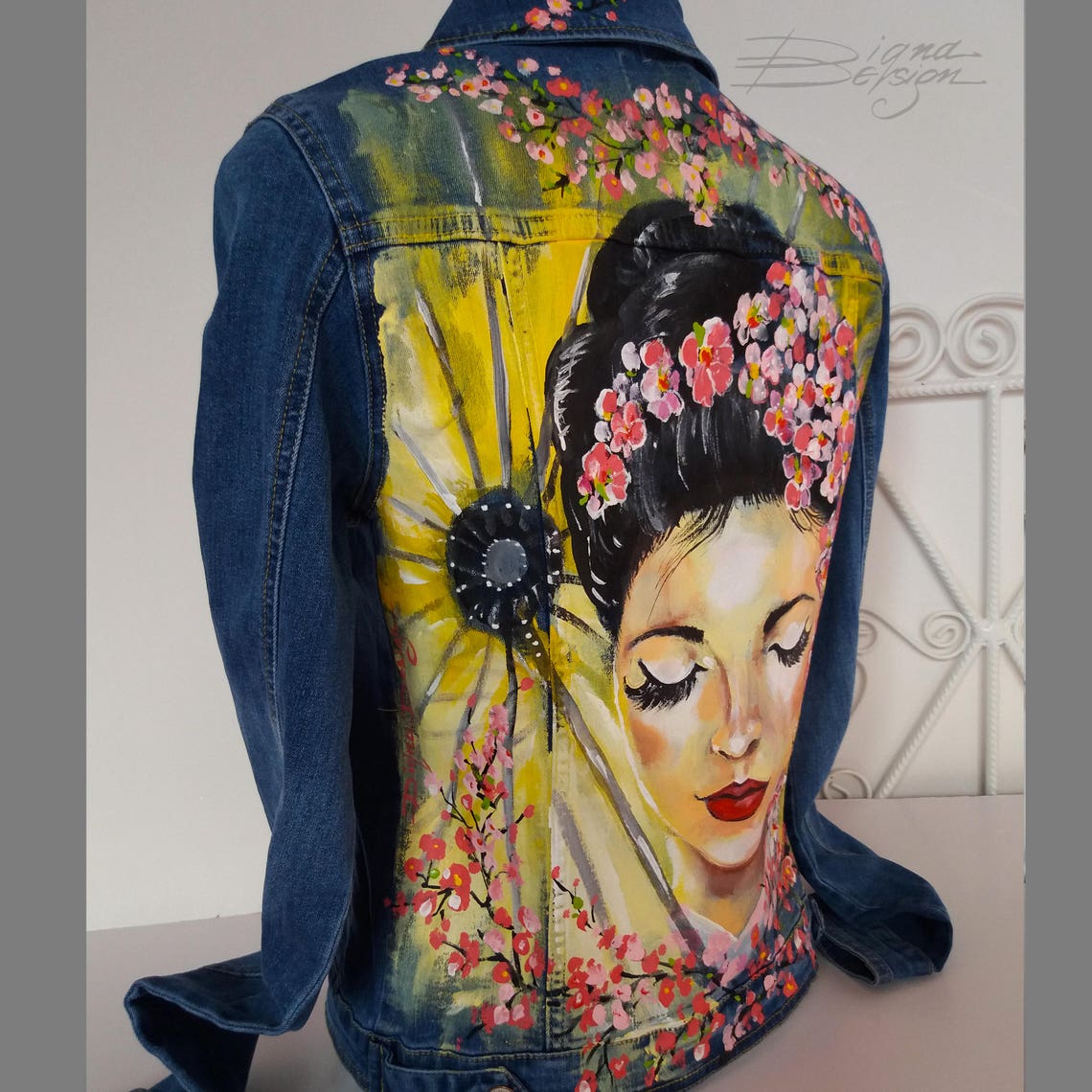 Hand Painted Jean Jacket Japanese Style Jacket Sakura Tree - Etsy