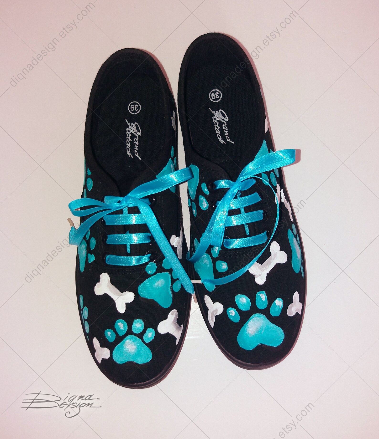 Hand Painted Sneakers Bones Shoes Paw Sneakers Handpainted | Etsy