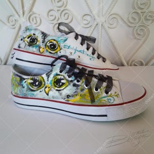 Owl Sneakers, Hand Painted Shoes, Owls Footwear, Animal Sneakers, Owl ...