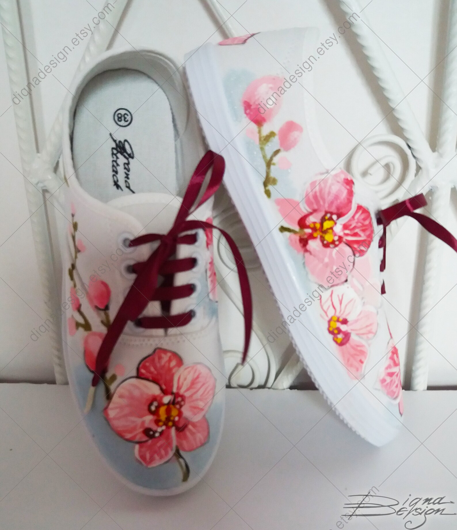 Orchid Sneakers Hand Painted Floral Shoes Orchid Art - Etsy