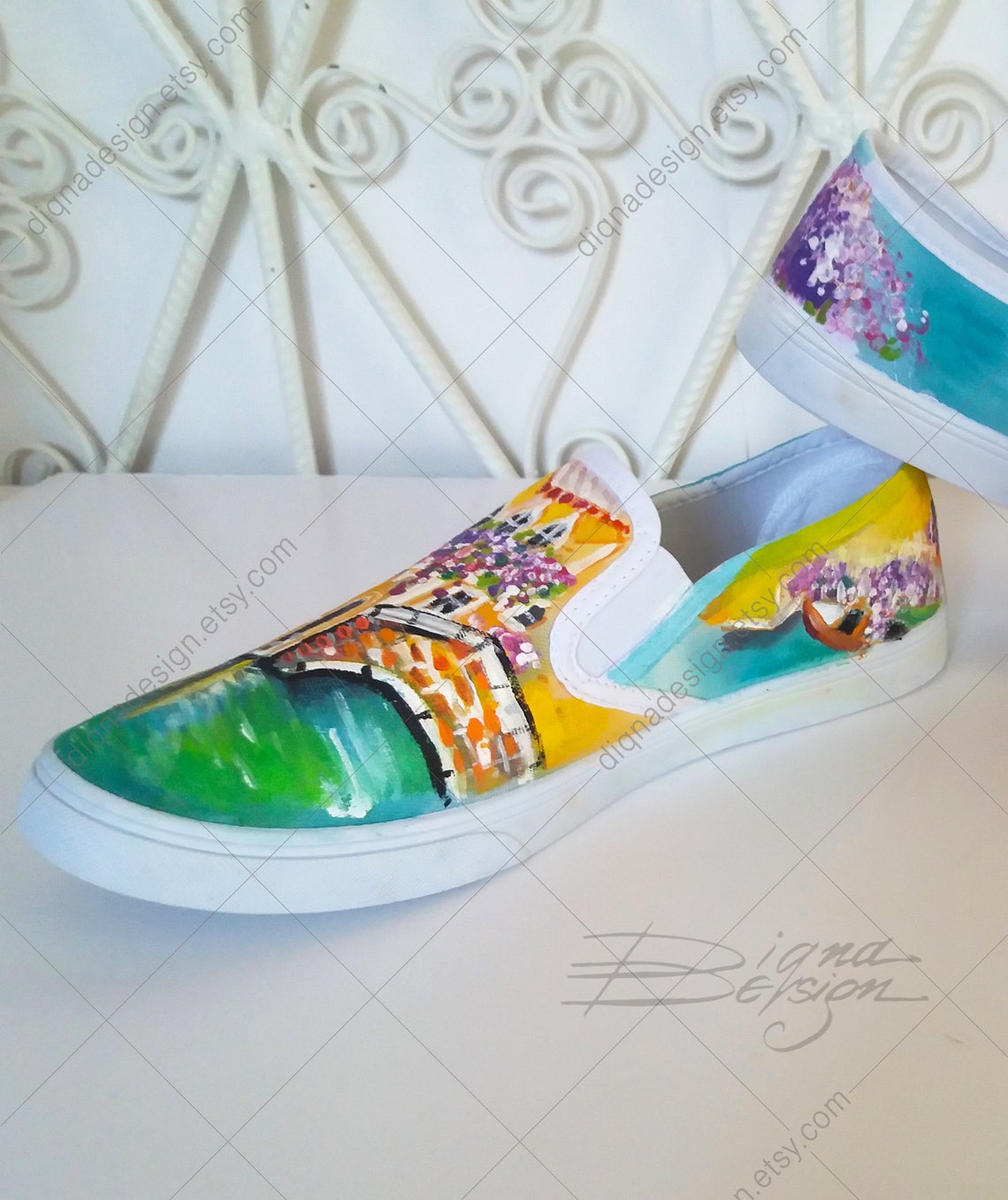 VENICE Art Slip Ons Hadpainted Shoes City Slip on Shoes - Etsy