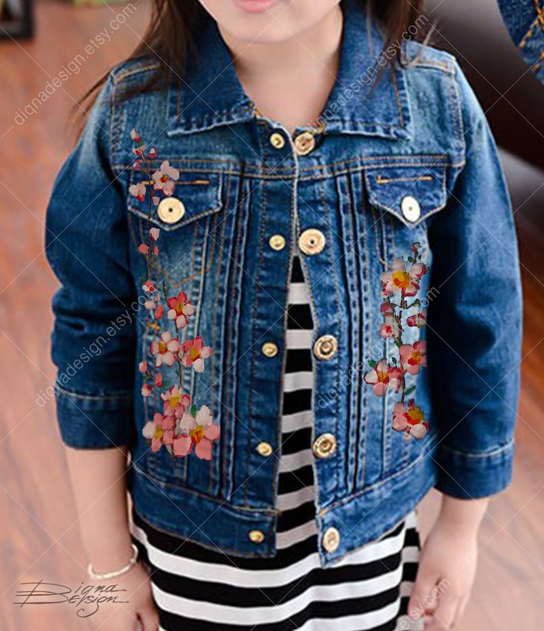 Hand Painted Cherry Blossom Kids Denim Jacket - Sakura Jean Jacket - Etsy