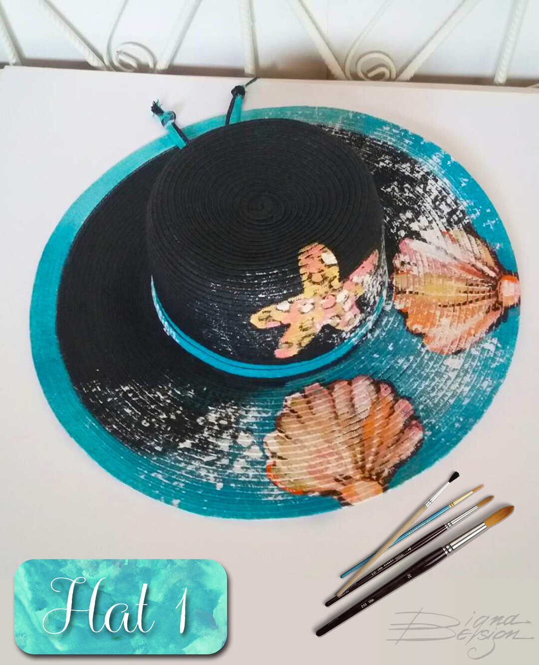 Hand Painted Seashell Hats, Hanpainted Hat, Seashell Sunhats Art ...