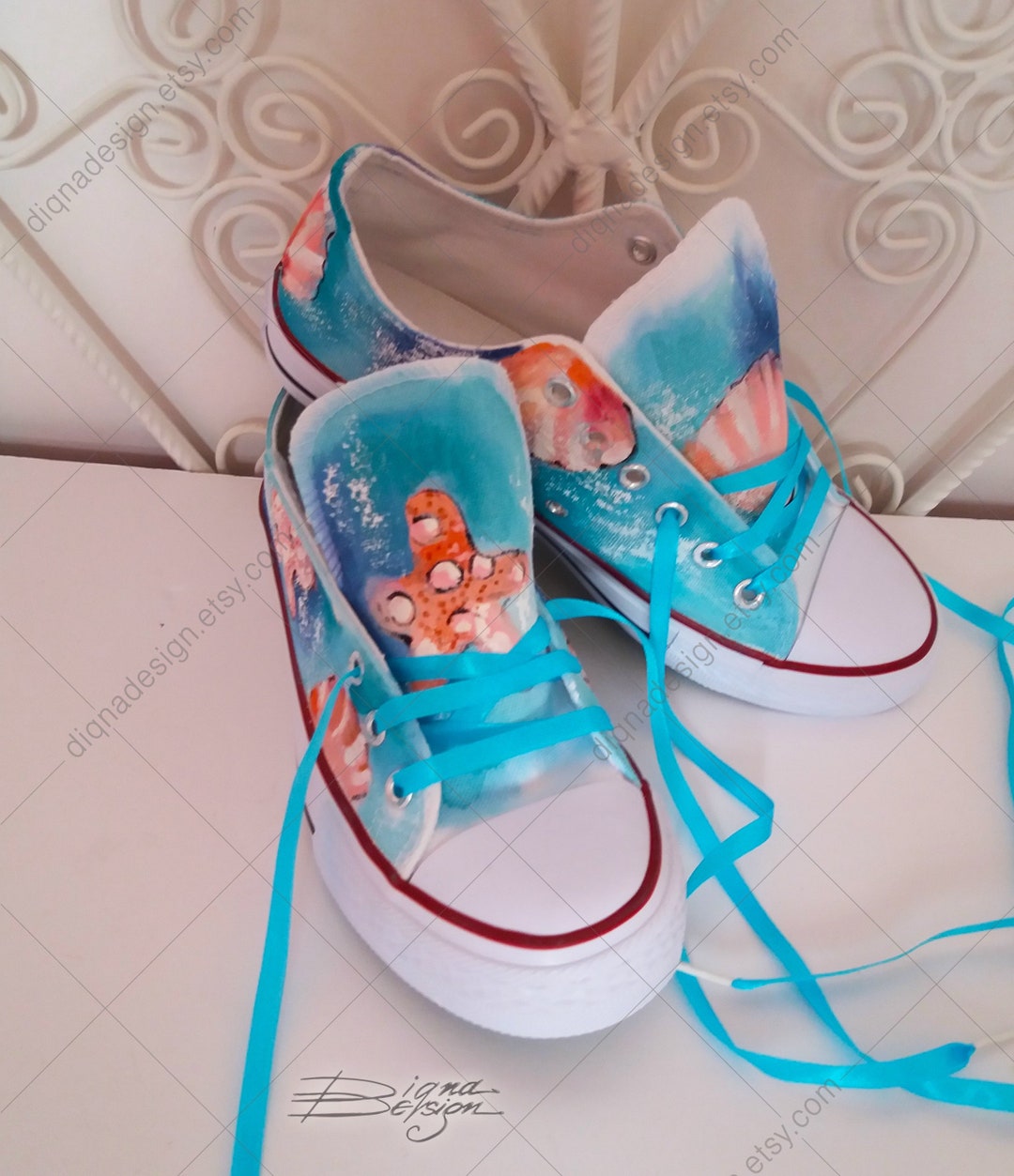 Summer Sneakers, Hanpainted Sneakers, Sea Shells Shoes, Seashell ...