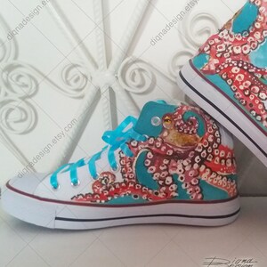Octopus Sneakers, Hand Painted Sneakers, Octopus Hi Tops, Handpainted ...