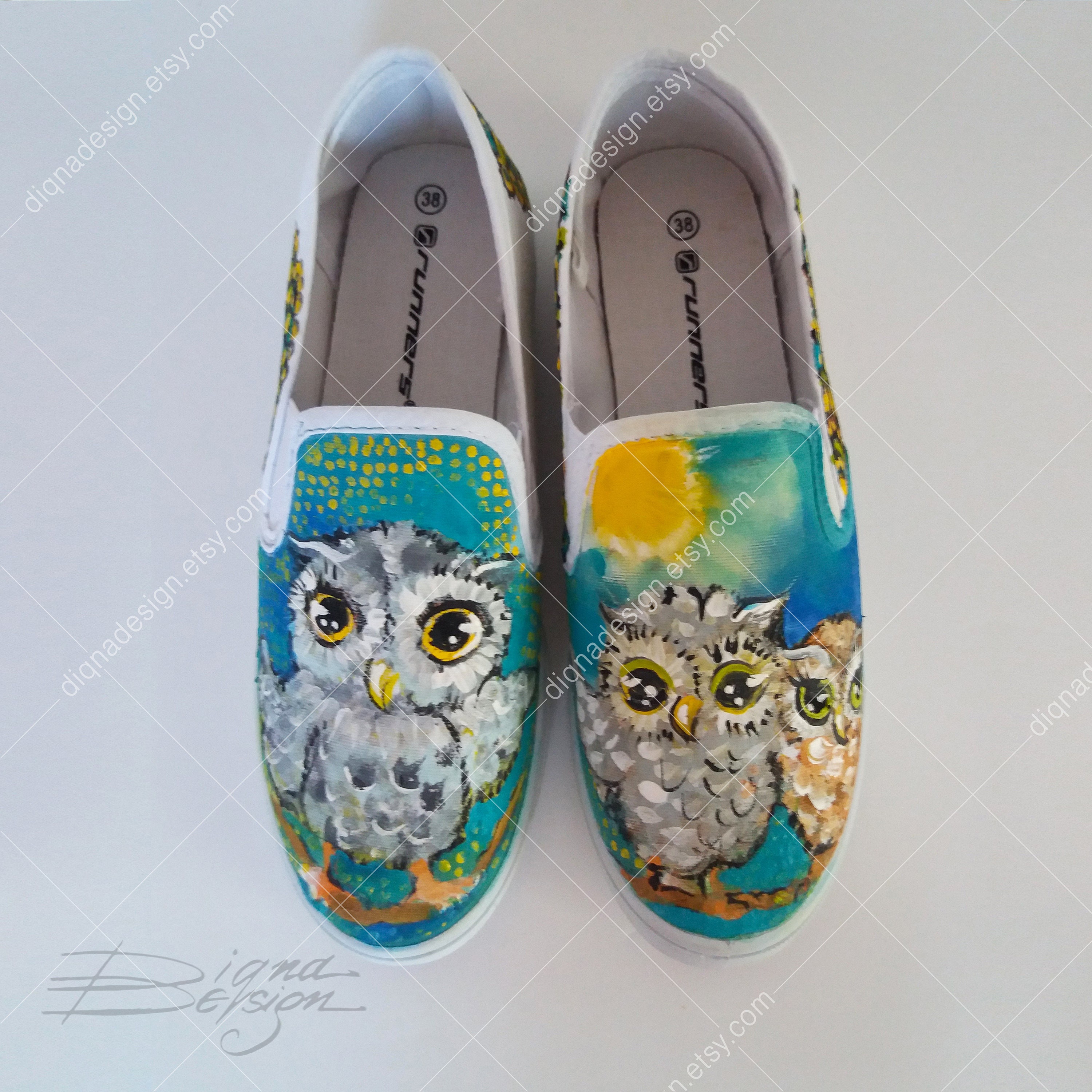 Owl Slip Ons Hadpainted Shoes Mandala Slip on Shoes Hand - Etsy