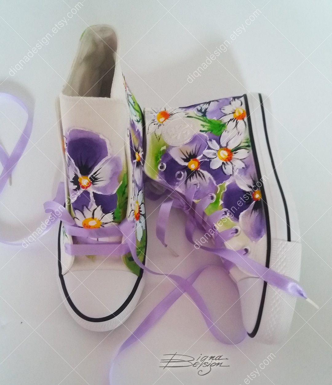 Violets Sneakers, Hand Painted Hi Tops, Violets Shoes, Flowers High Top ...