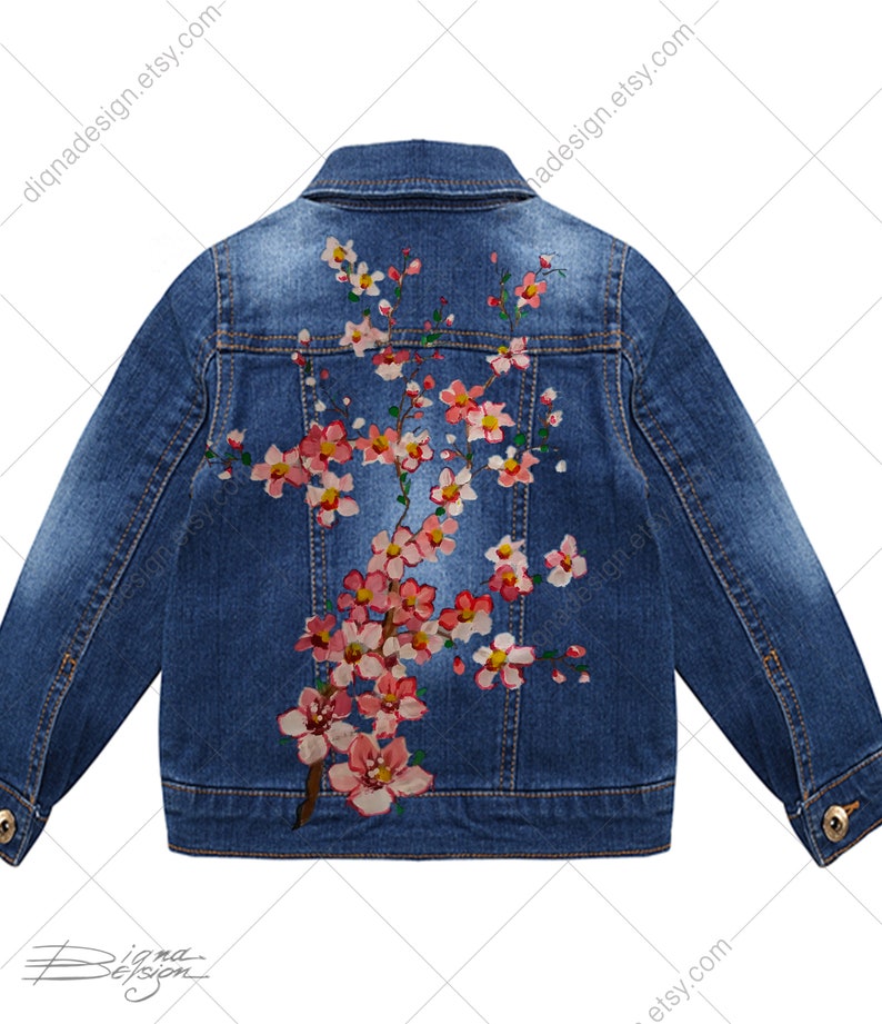 Hand Painted Cherry Blossom Kids Denim Jacket - Sakura Jean Jacket - Etsy