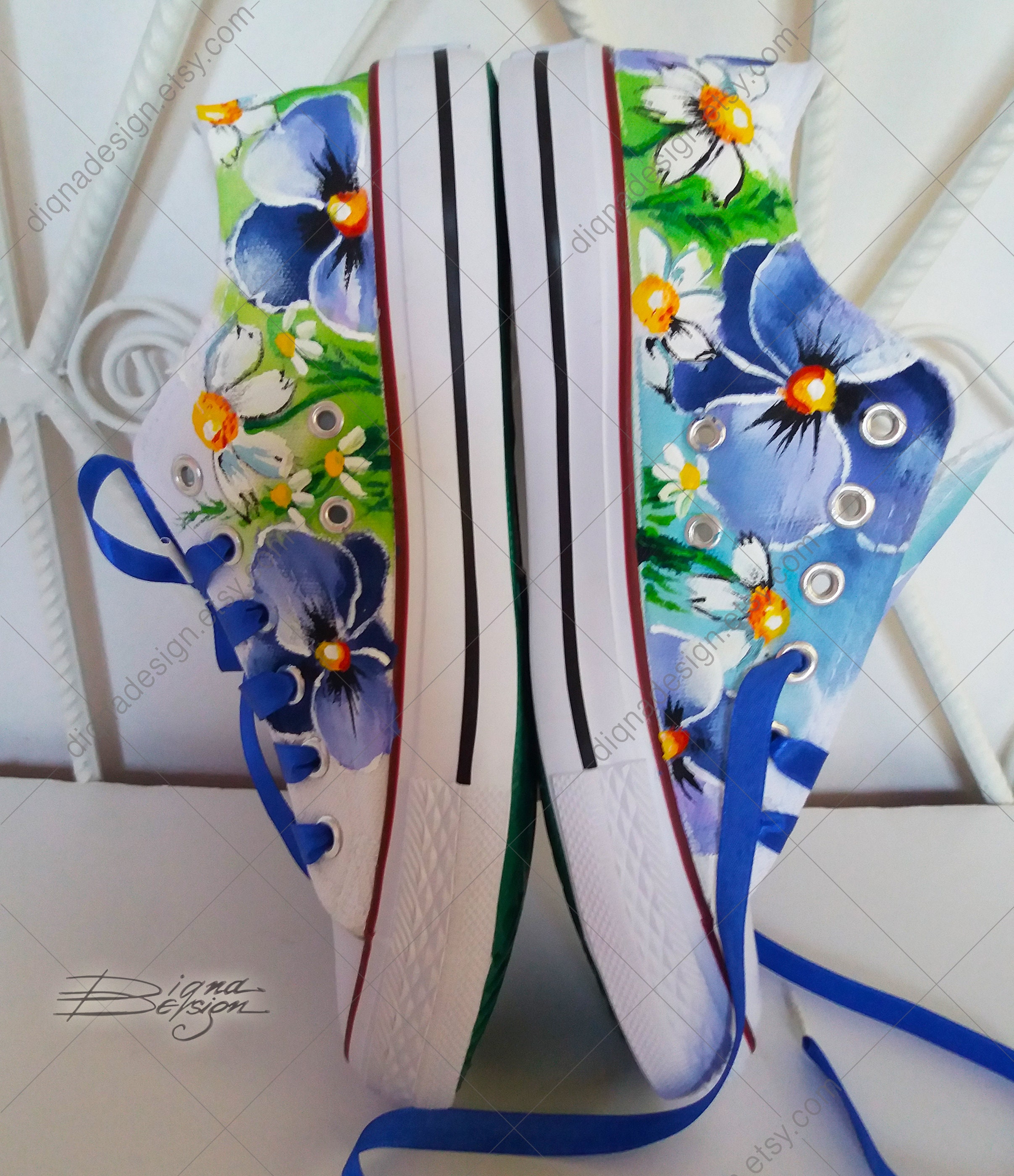 Violets Sneakers Hand Painted Violets Shoes Violets Art - Etsy