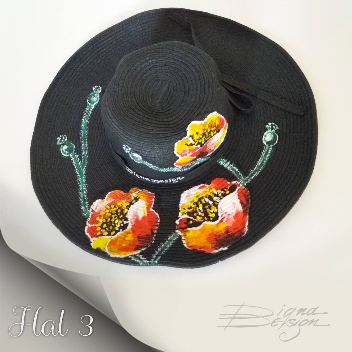 Hand Painted Poppies Hats Hanpainted Hat Poppy Sunhat | Etsy
