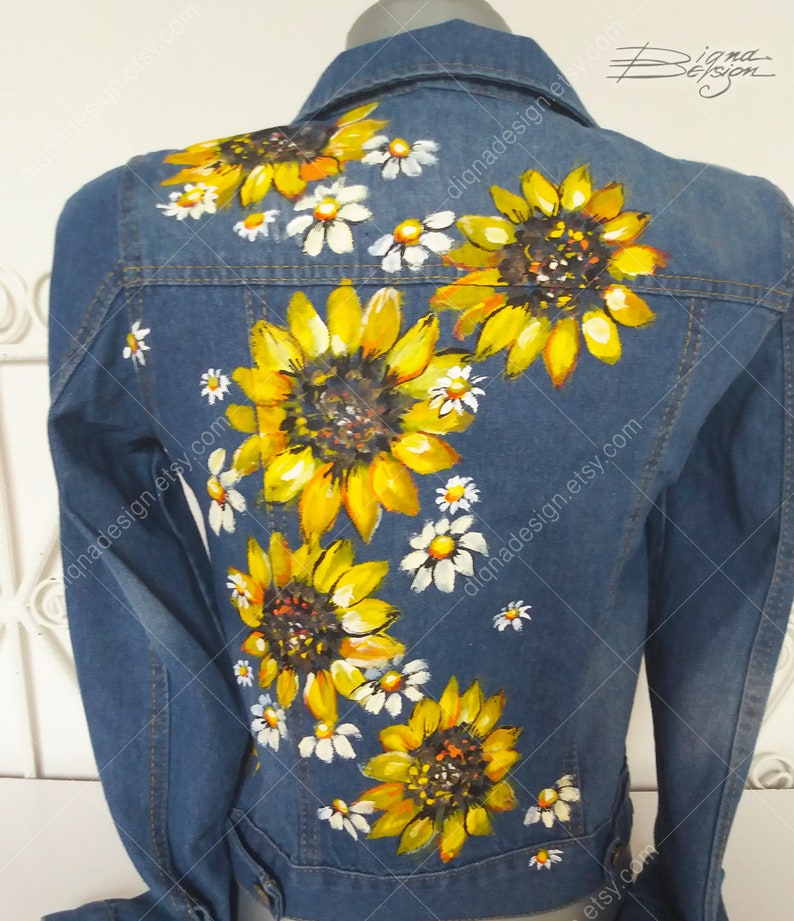 Hand-painted Sunflower Jean Jacket: Floral Art Denim - Etsy
