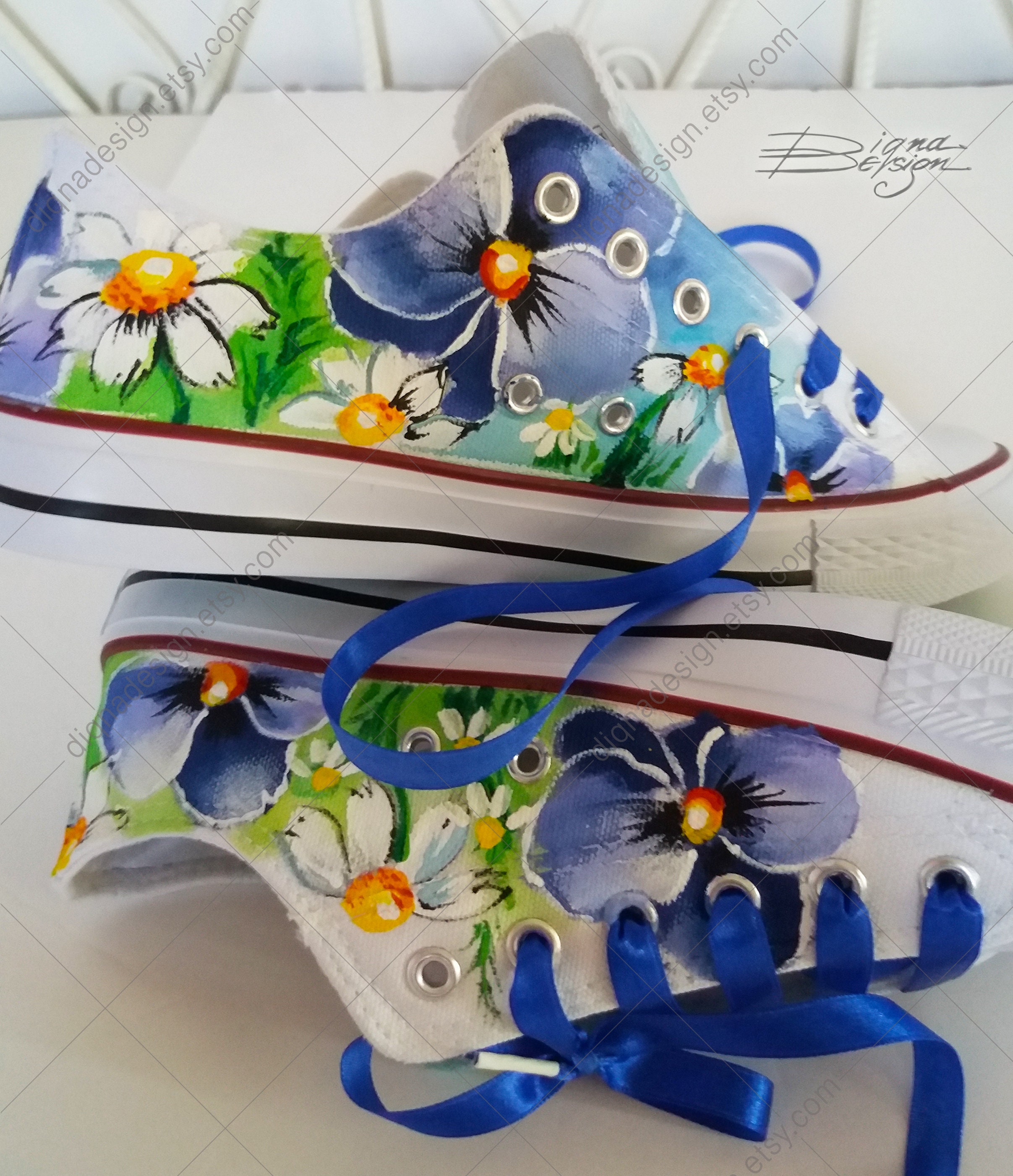 Violets Sneakers Hand Painted Violets Shoes Violets Art - Etsy