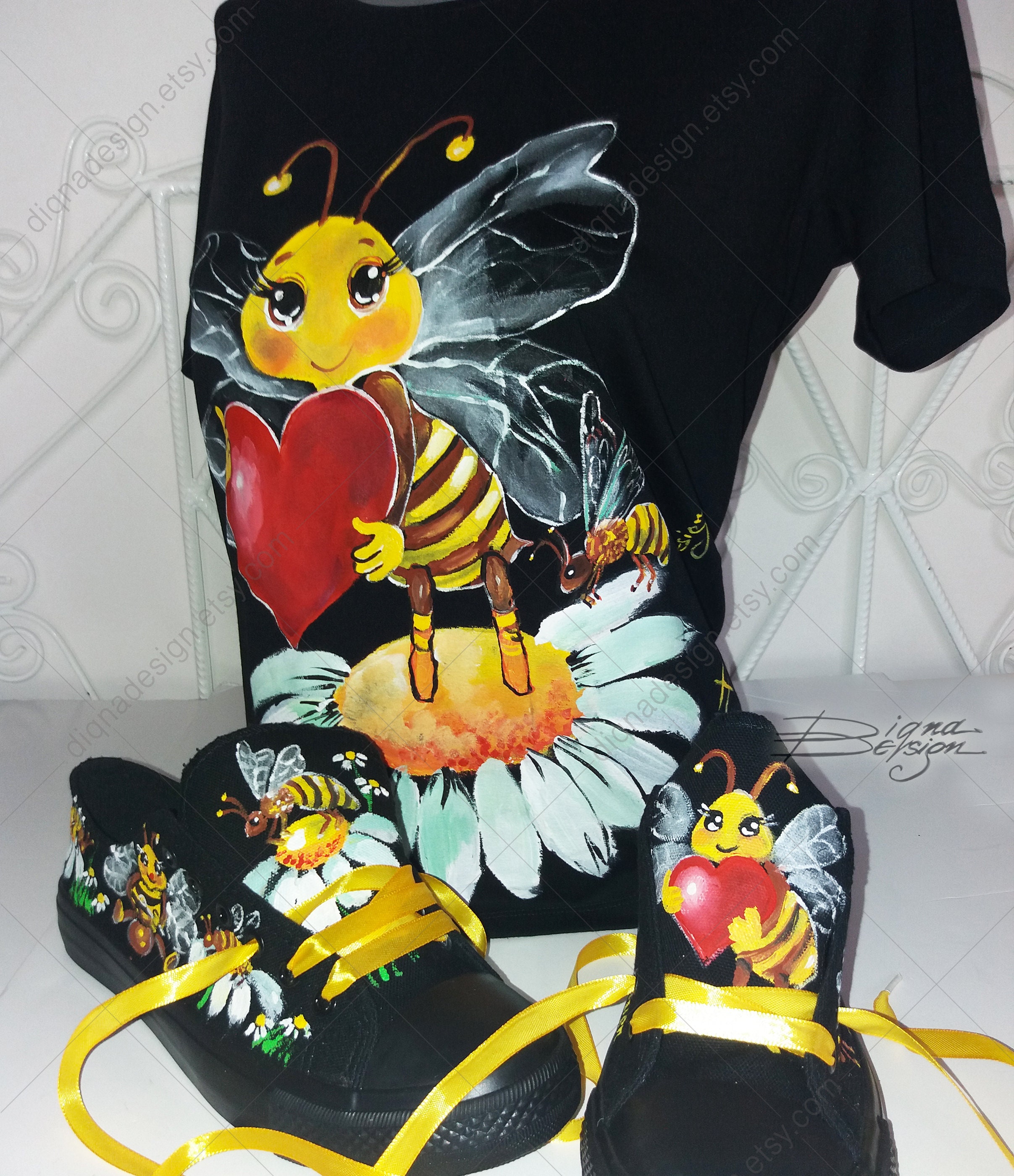 Bee Sneakers Hand Painted Sneakers Bees Shoes Art Painted - Etsy