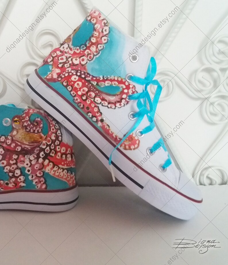 Octopus Sneakers Hand Painted Sneakers Octopus Hi Tops - Etsy