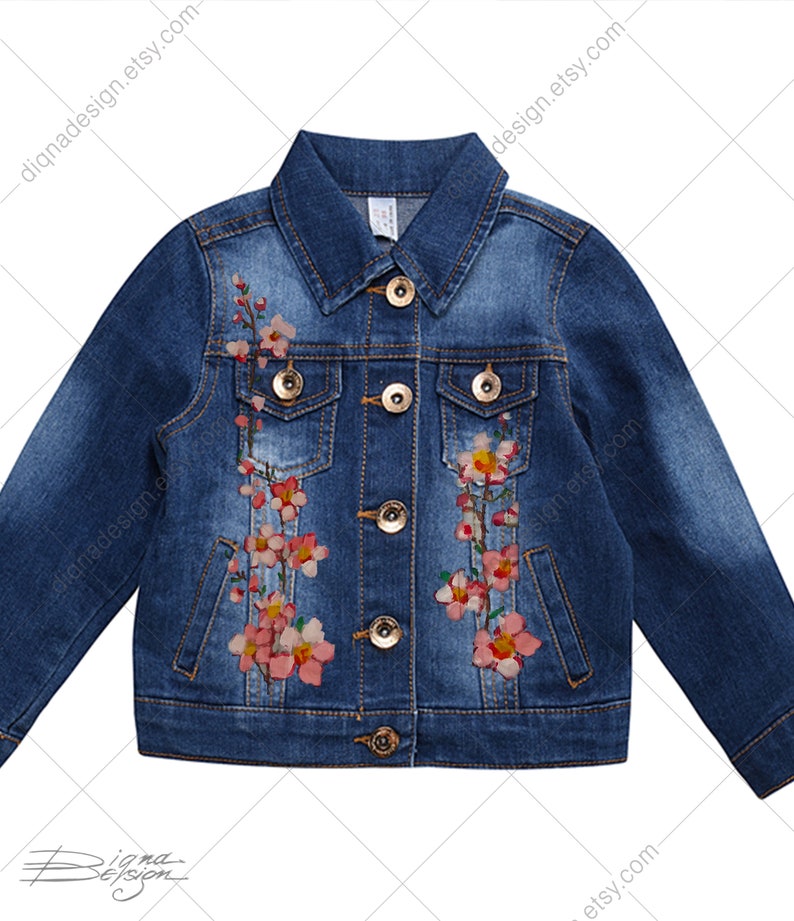 Hand Painted Cherry Blossom Kids Denim Jacket - Sakura Jean Jacket - Etsy