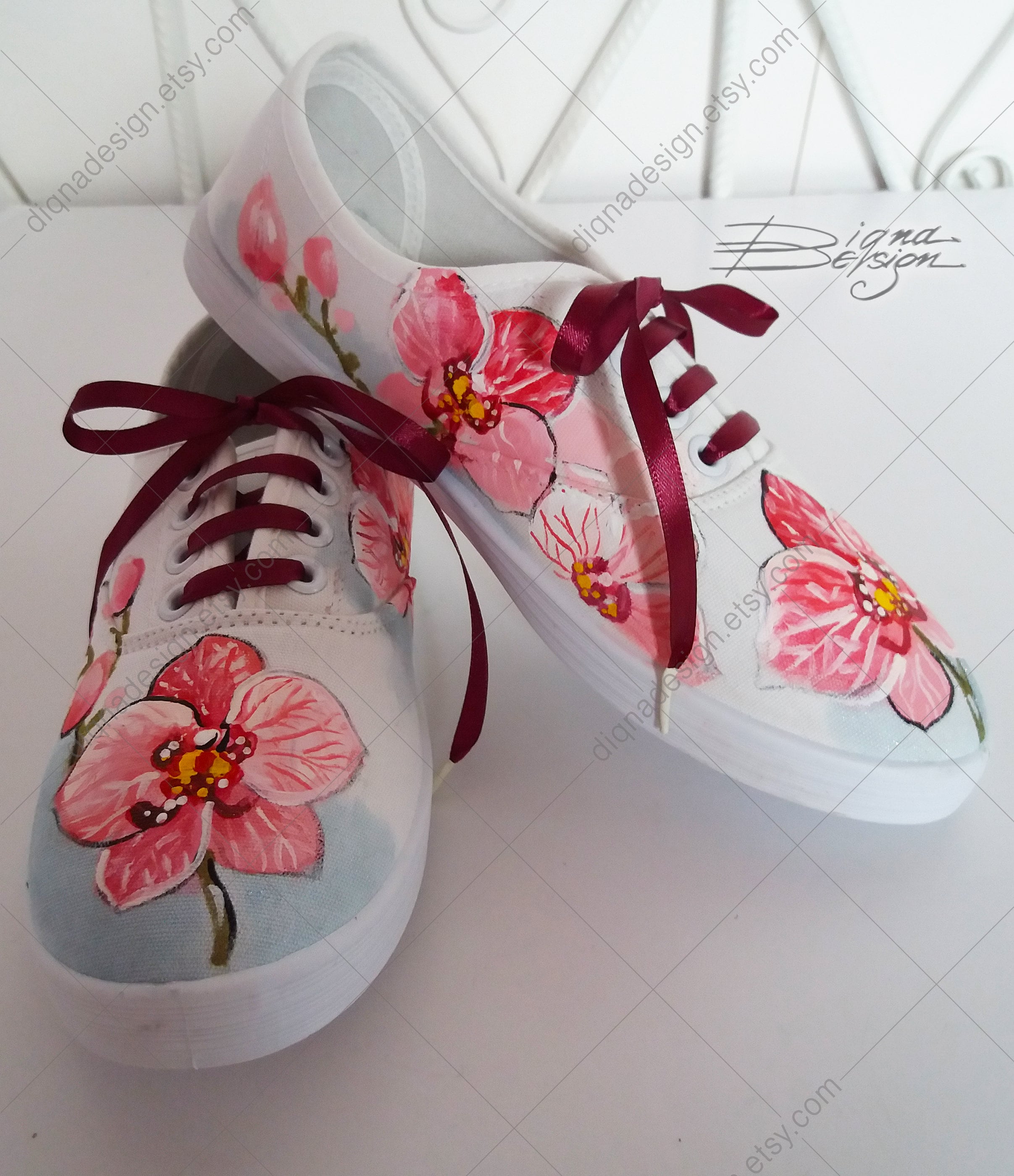 Orchid Sneakers Hand Painted Floral Shoes Orchid Art | Etsy