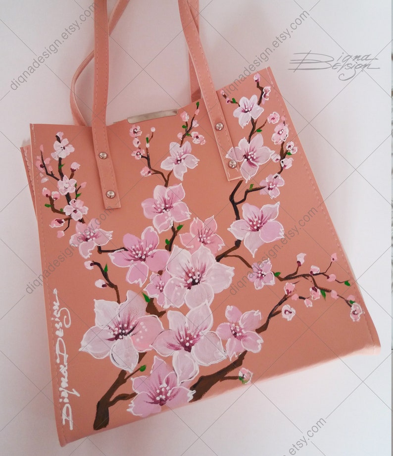 Hand Painted Bag Sakura Bag Feminine Bag Hanpainted Coral - Etsy