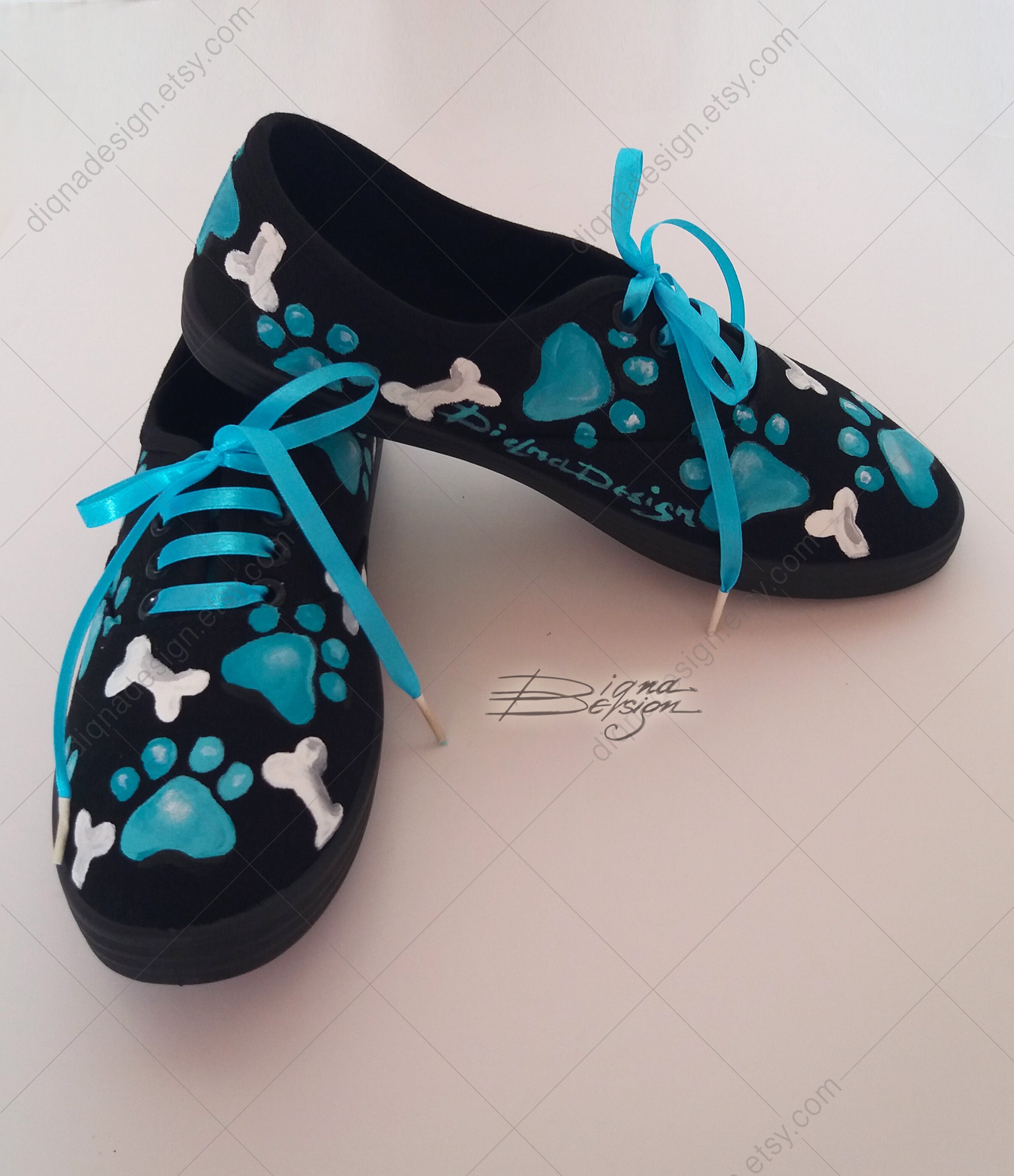 Hand Painted Sneakers Bones Shoes Paw Sneakers Handpainted | Etsy