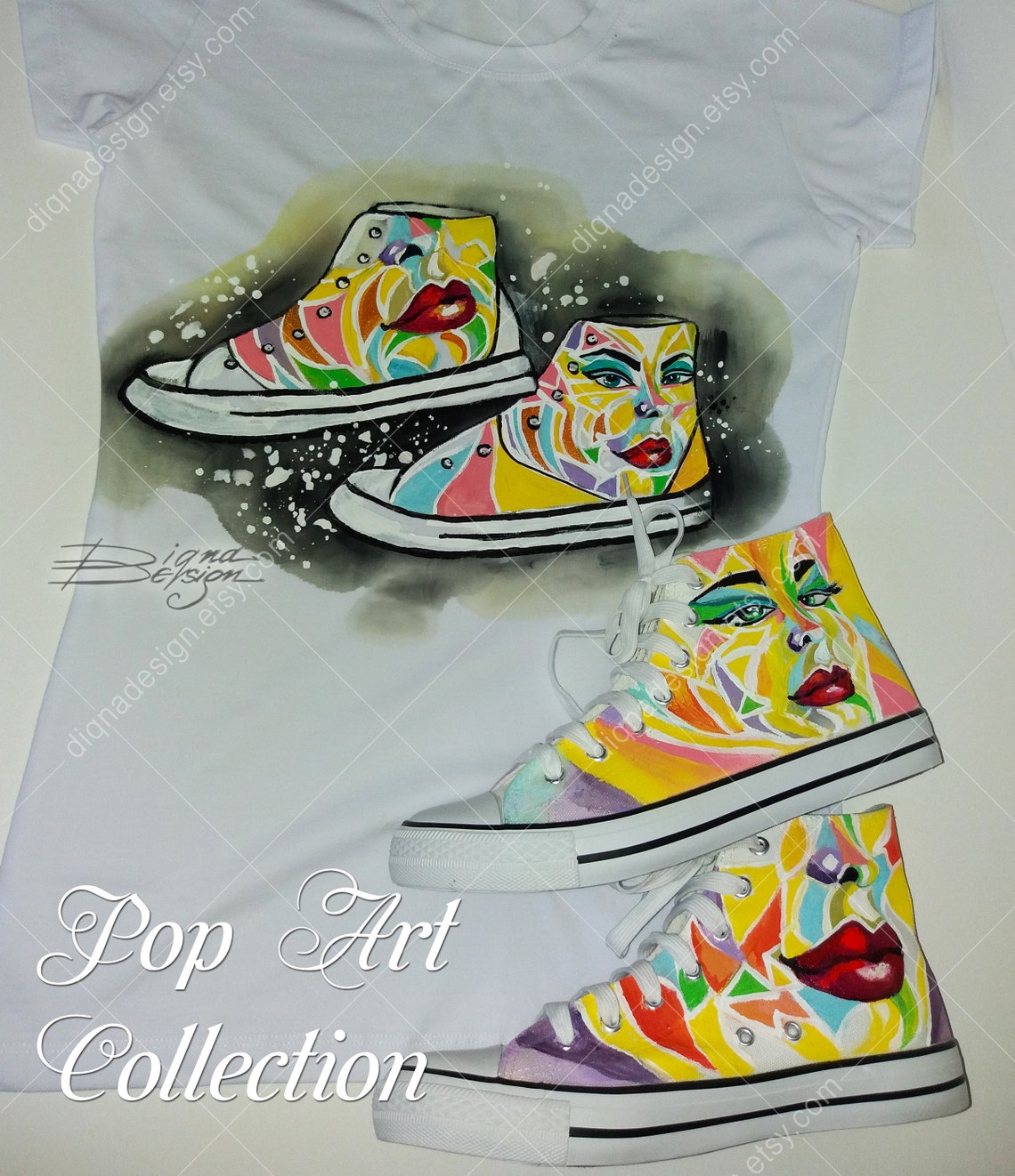 Pop Art Sneakers Handpainted Hi Tops Pop-art Shoes Painted - Etsy