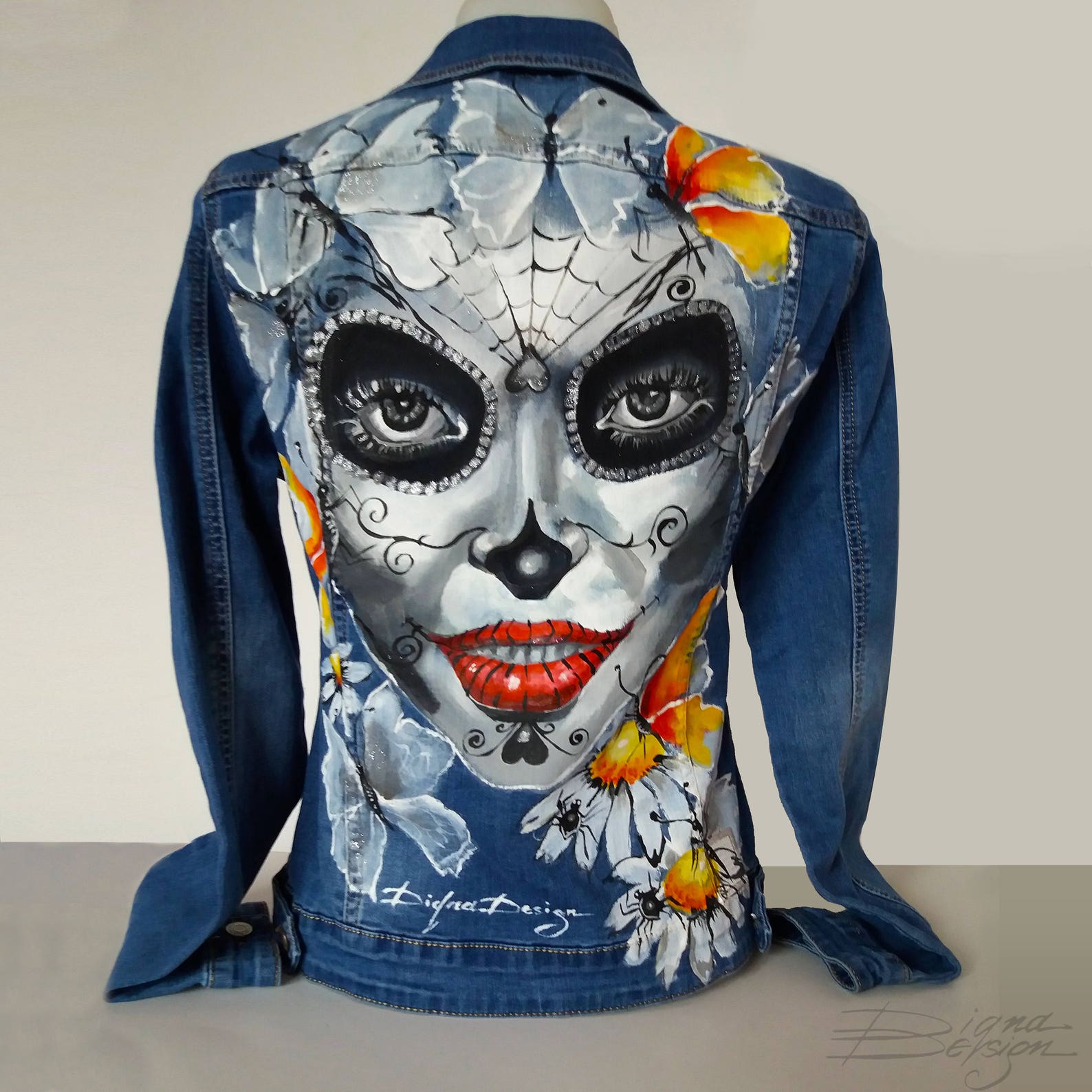 Hand Painted Jean Jacket Sugar Skull Jacket Skull Jacket - Etsy