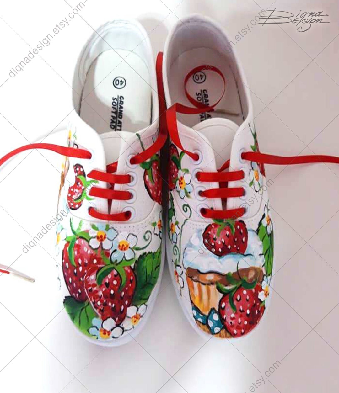 Strawberry Handpainted Sneakers, Strawberry Sneakers, Strawberry ...