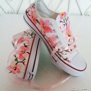 Cherry Blossoms Sneakers, Hand Painted Sakura Shoes, Japanese Sakura ...