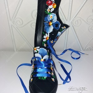 Violets Sneakers, Violet Flowers Shoes, Hand Painted Shoes, Black and ...