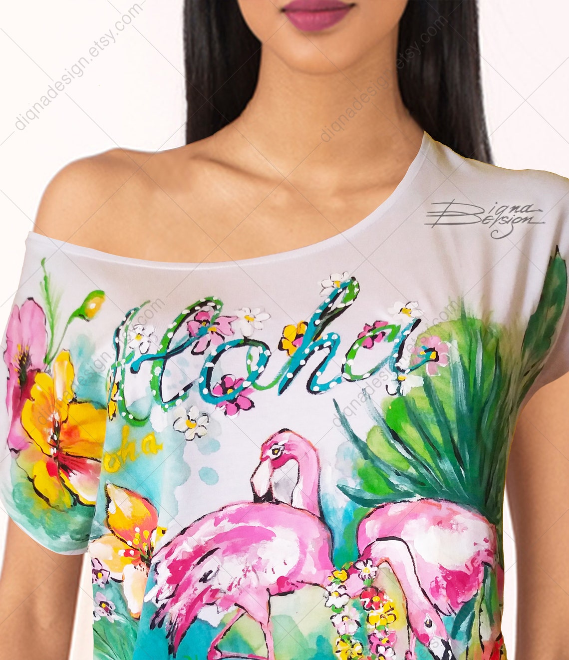 Tropical Blouse Handpainted Flamingo Blouse Aloha Tshirt - Etsy Canada