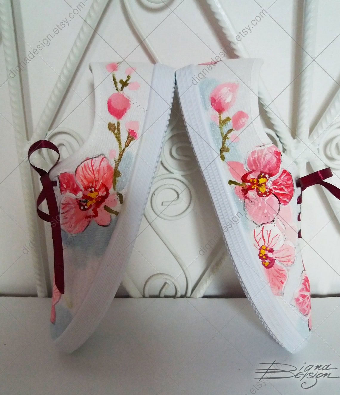 Orchid Sneakers Hand Painted Floral Shoes Orchid Art | Etsy