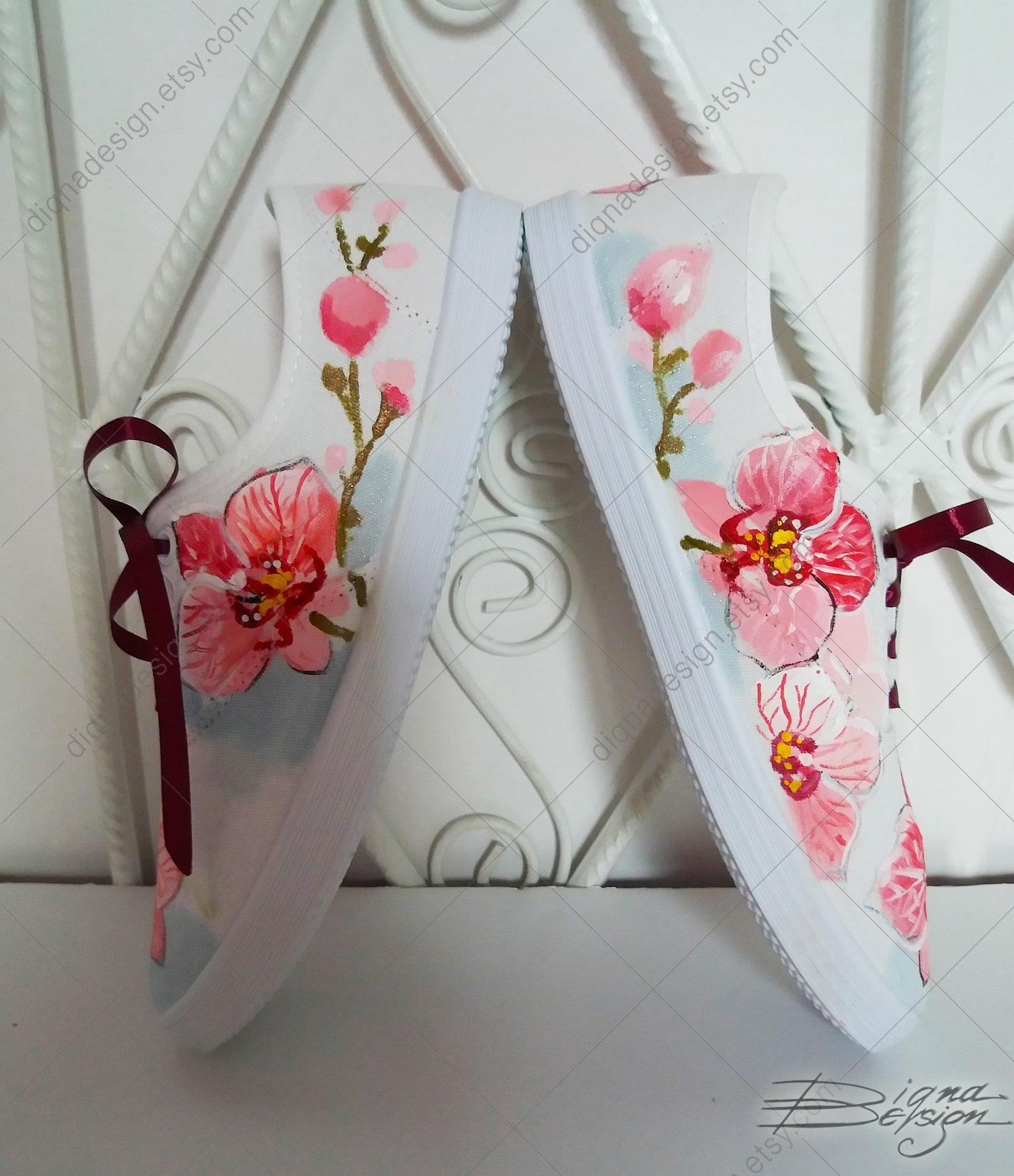 Orchid Sneakers Hand Painted Floral Shoes Orchid Art - Etsy