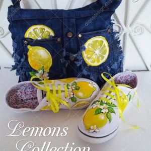 Lemon Hand Painted Sneakers, Lemon Sneakers, Handpainted Lemons Shoes ...