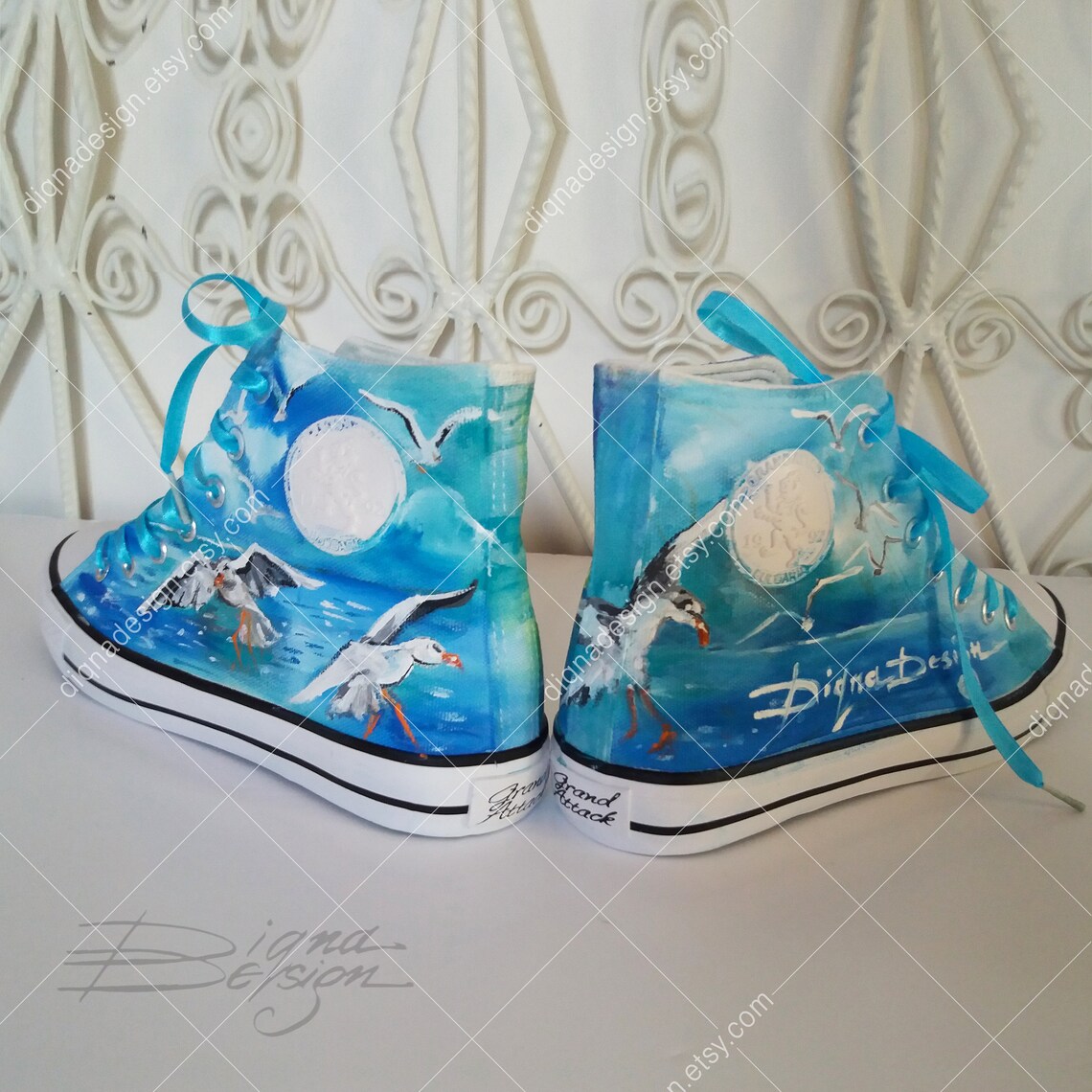 Sea Sneakers Hand Painted Hi Tops Sea Shoes Sunset High Top - Etsy