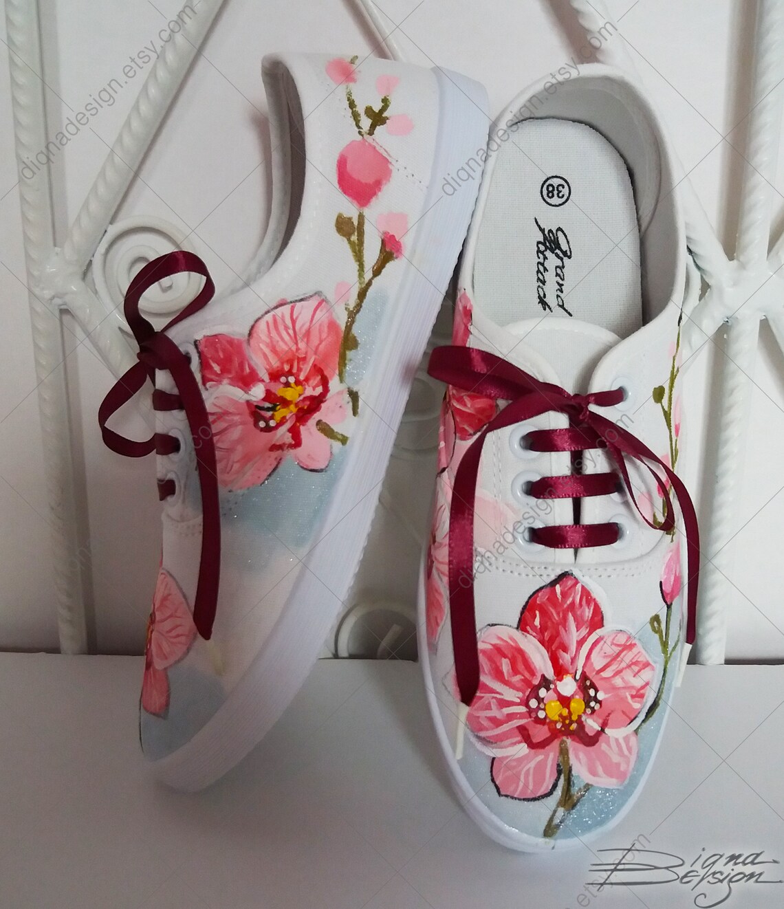 Hand Painted Orchid Sneakers: Floral Art Shoes - Etsy