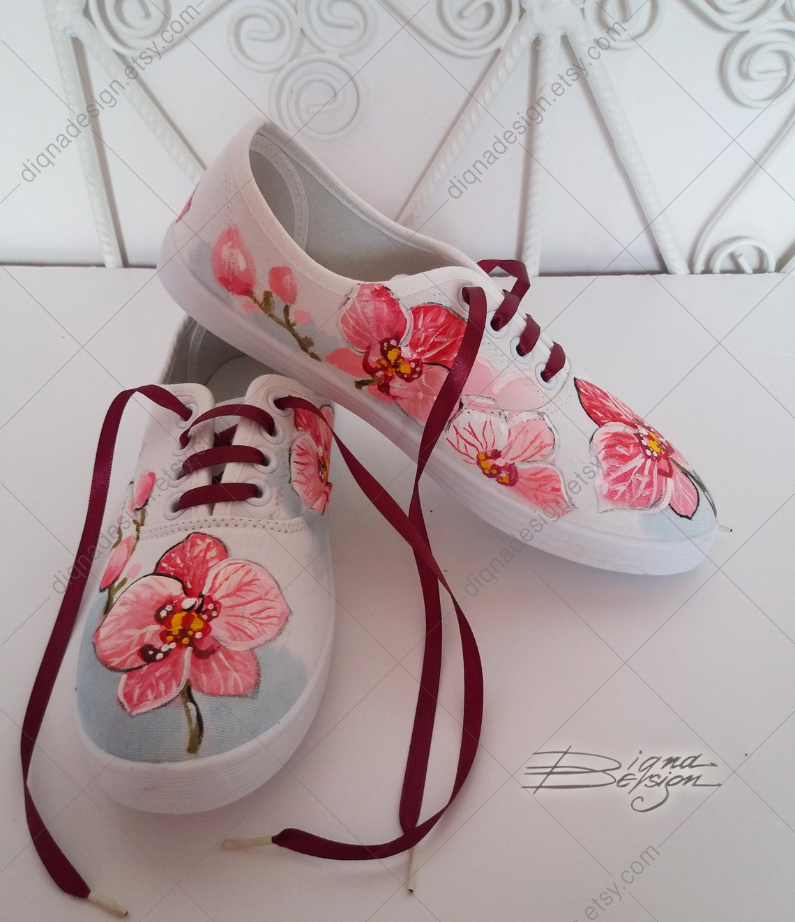 Orchid Sneakers Hand Painted Floral Shoes Orchid Art | Etsy