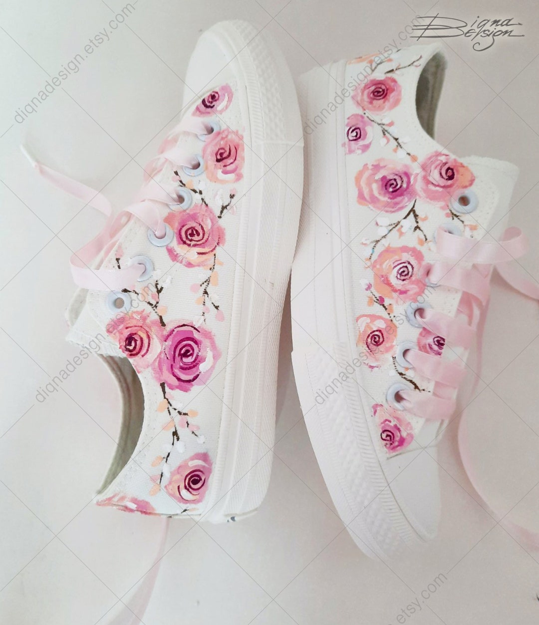 Hand-painted Roses Sneakers: Floral Art Shoes - Etsy