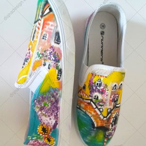 VENICE Art Slip Ons, Hadpainted Shoes, City Slip on Shoes, Hand Painted ...