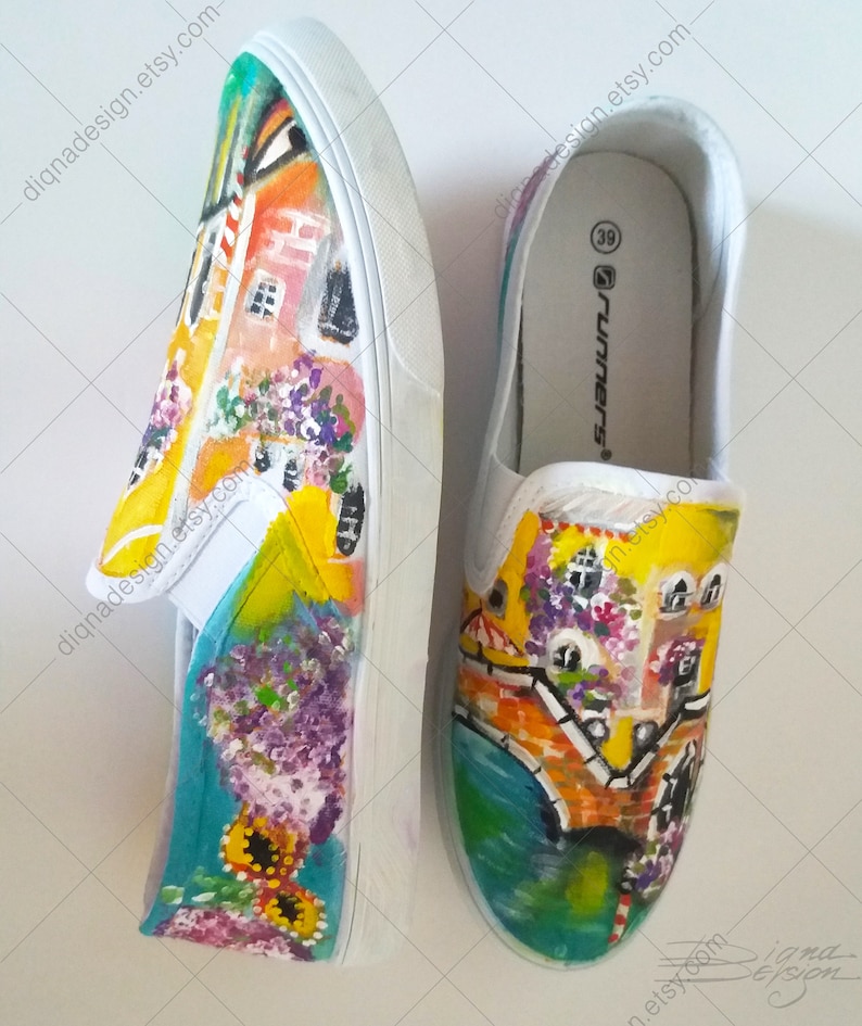 VENICE Art Slip Ons Hadpainted Shoes City Slip on Shoes - Etsy