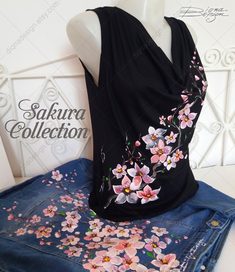 Hand-painted Sakura Top: Japanese Cherry Blossom Art - Etsy