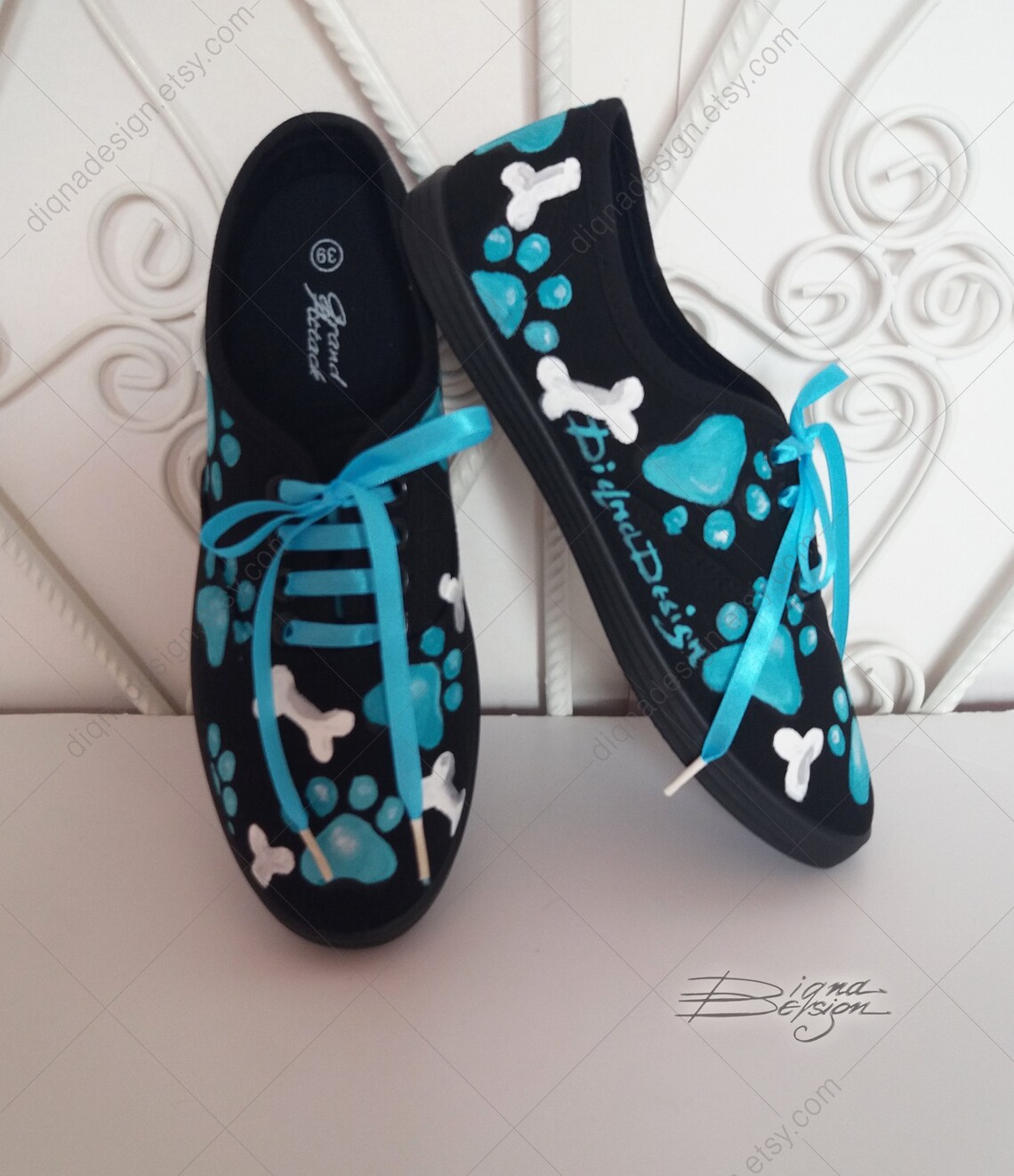 Hand Painted Sneakers Bones Shoes Paw Sneakers Handpainted | Etsy
