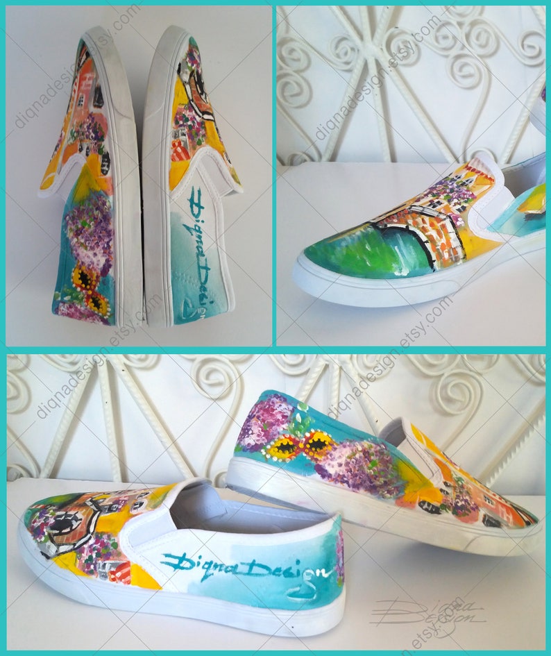 VENICE Art Slip Ons Hadpainted Shoes City Slip on Shoes - Etsy