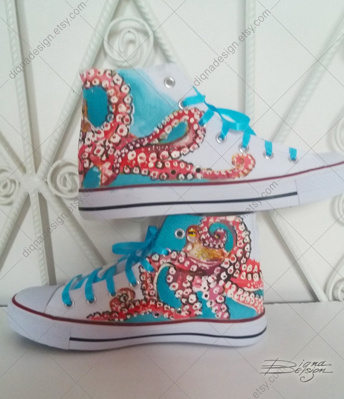 Octopus Sneakers Hand Painted Sneakers Octopus Hi Tops - Etsy