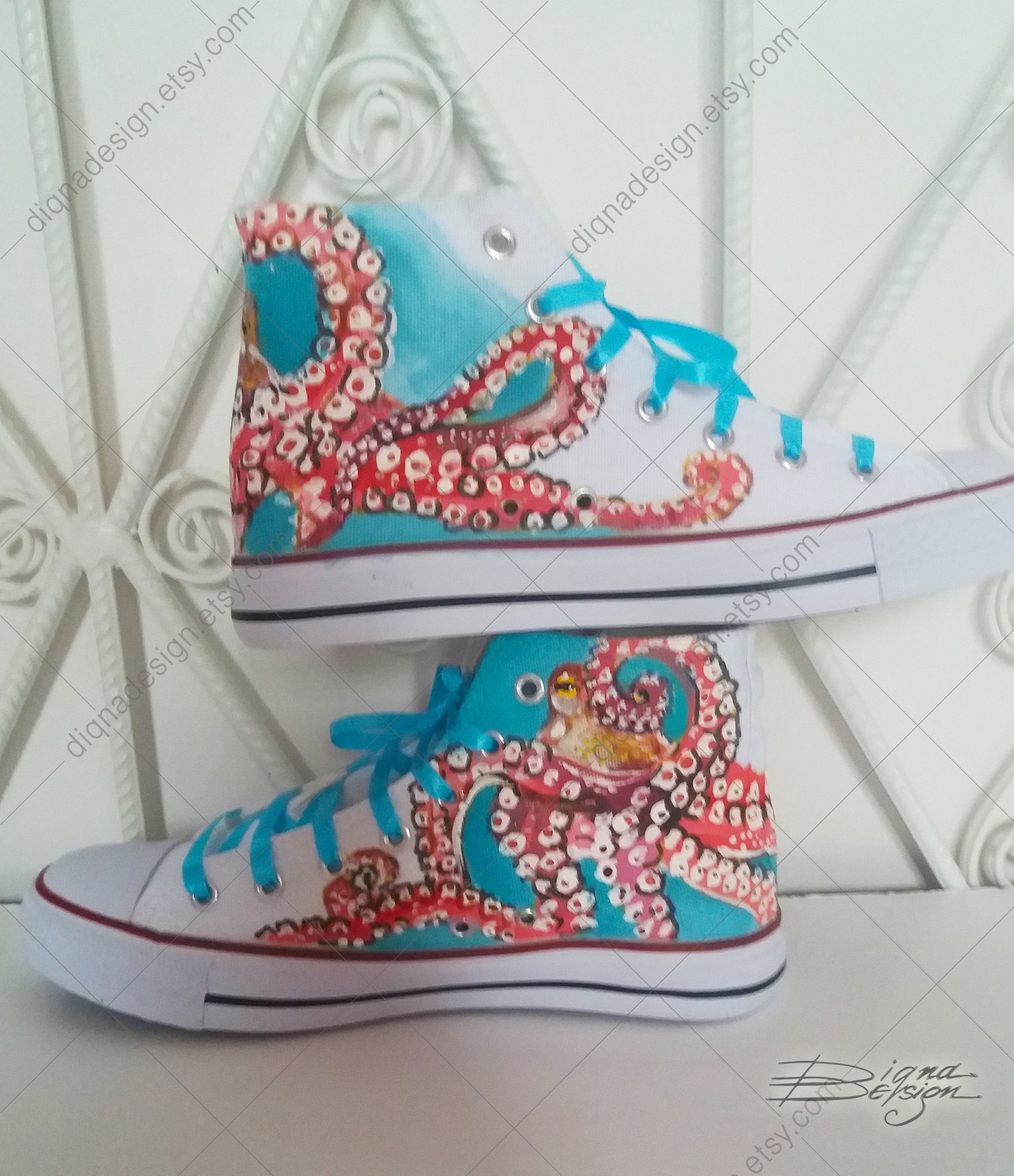 Octopus Sneakers Hand Painted Sneakers Octopus Hi Tops - Etsy