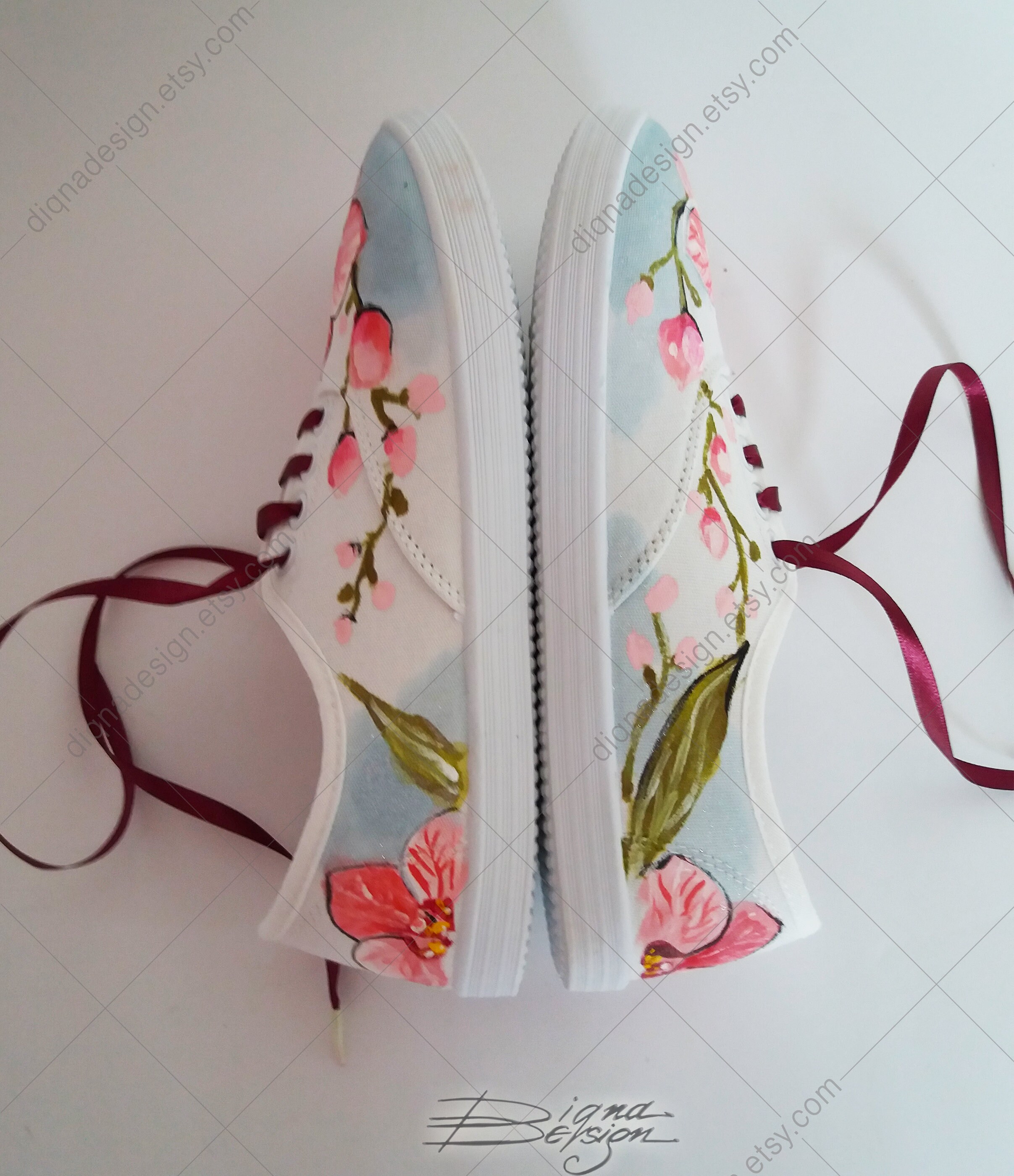 Hand Painted Orchid Sneakers: Floral Art Shoes - Etsy