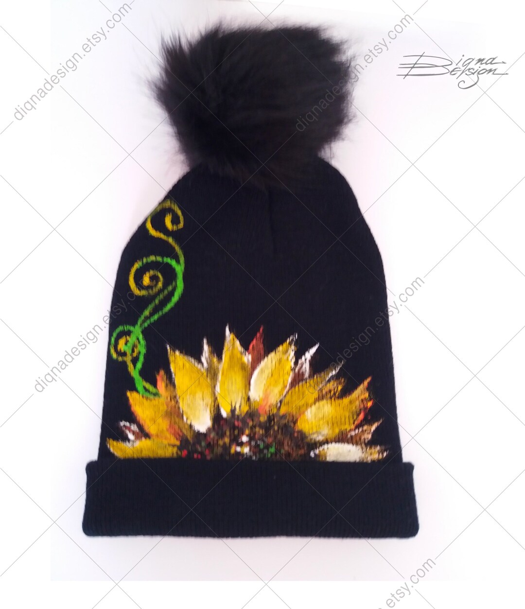 Hand-painted Sunflower Winter Hat - Wool Blend Beanie - Etsy