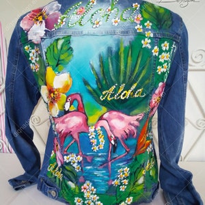 Tropical Jean Jacket, Hand Painted Jacket, Flamingo Jacket, Handpainted ...