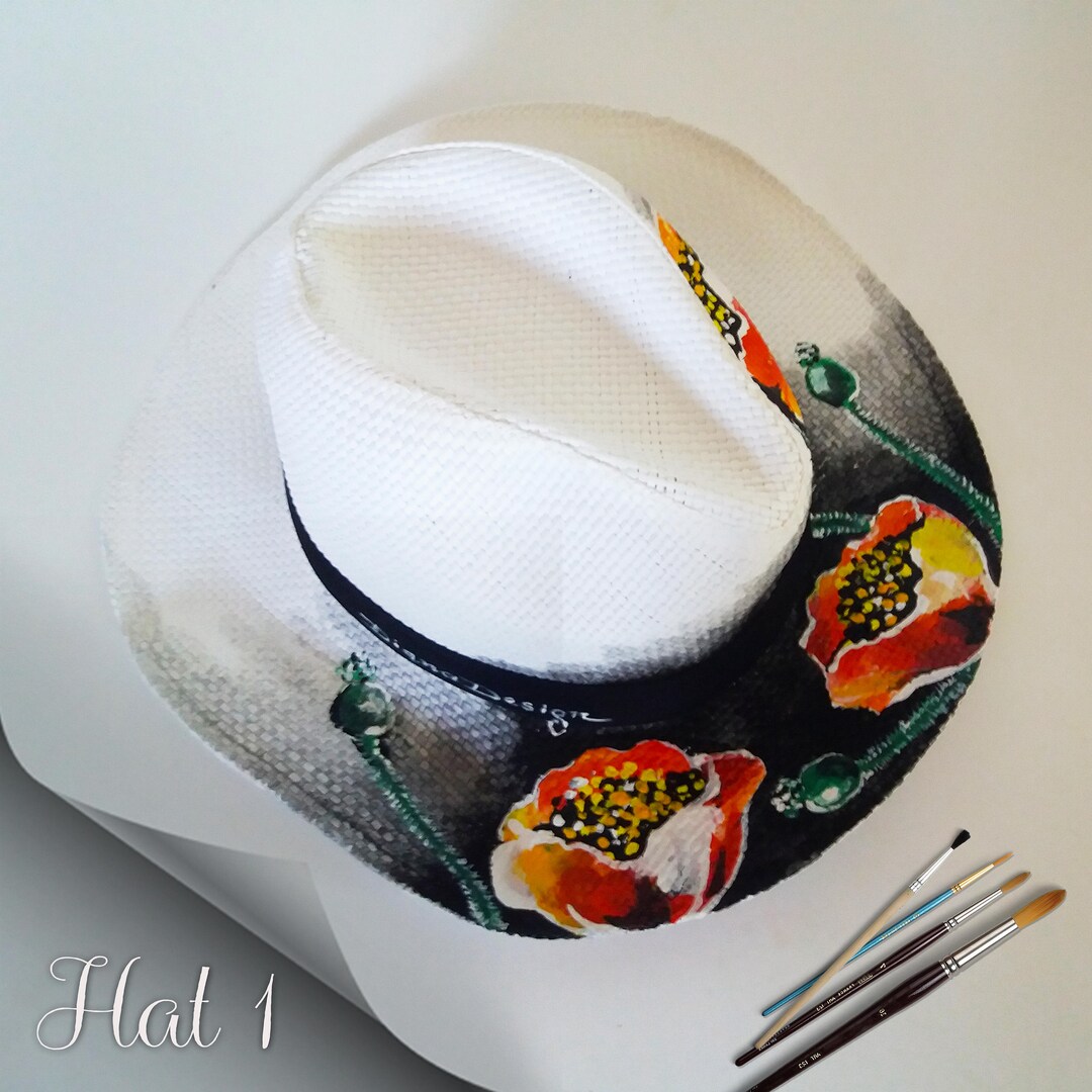 Hand Painted Poppies Hats, Hanpainted Hat, Poppy Sunhat, Hanpainted ...